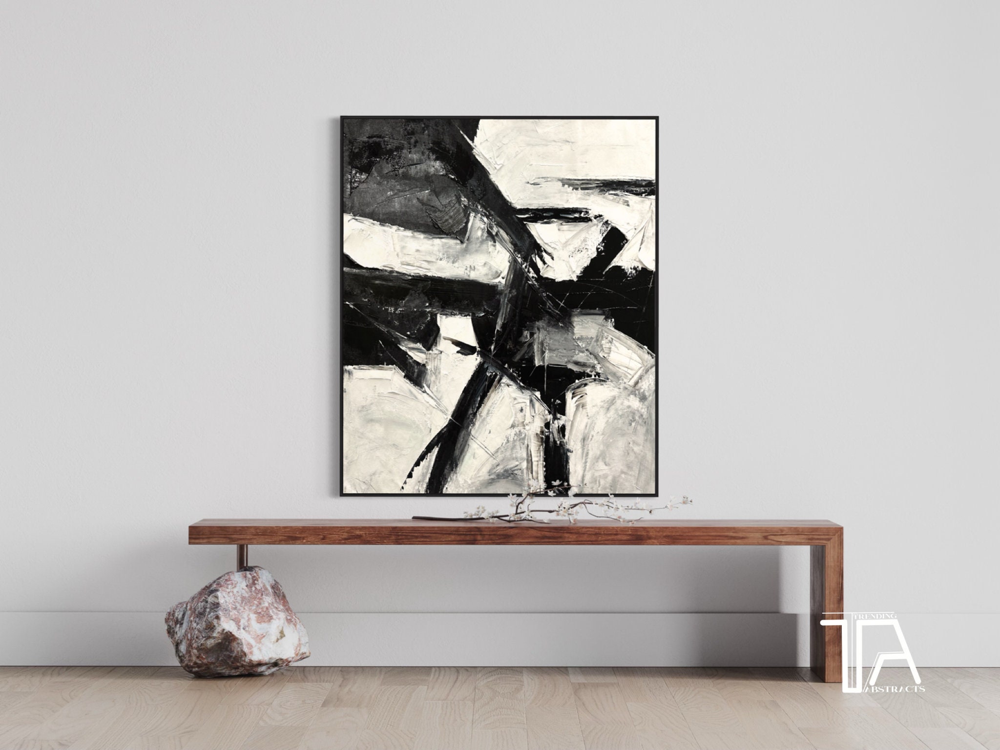 Minimalist Black and White Wall Art Large Black and White Painting ...