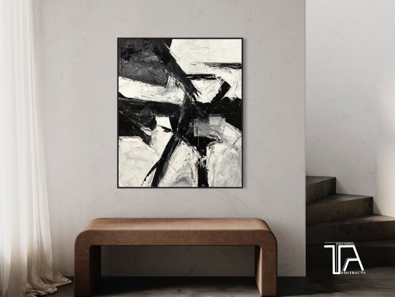 Minimalist Black and White Wall Art Large Black and White Painting ...