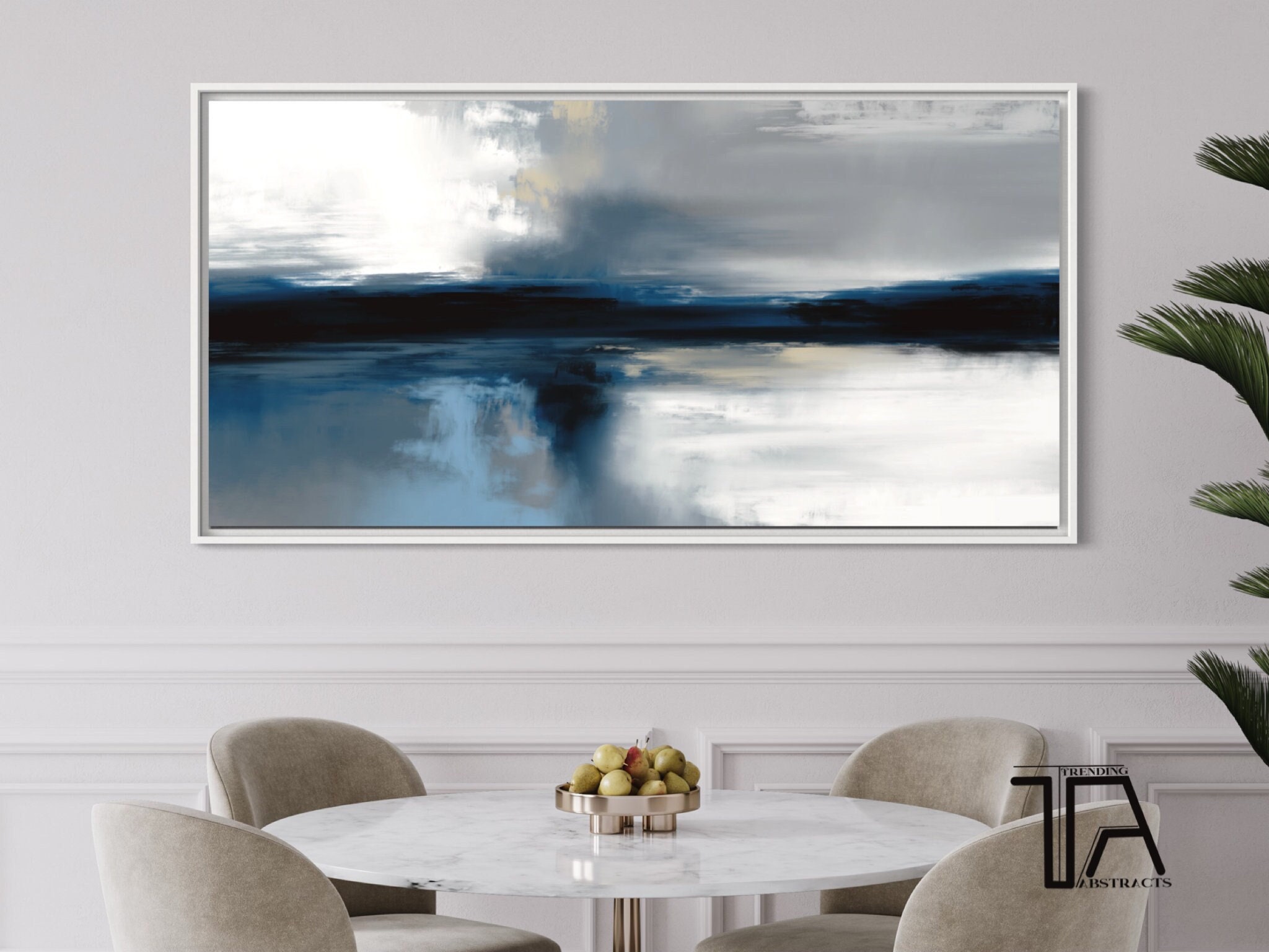 Blue Grey Abstract Painting Large Contemporary Canvas Art Modern Blue ...