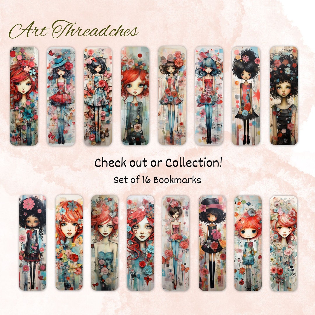 Cute Paper Doll Printable Bookmarks| 16 Cute Mixed Media Bookmark on 4 ...