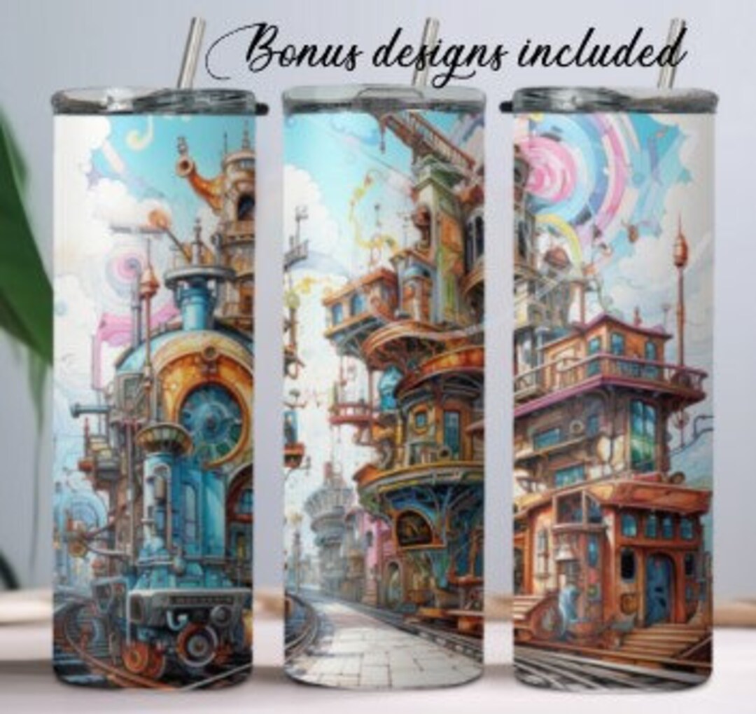 Pastel Steampunk Big City, 20 Oz Skinny Tumbler Sublimation Design ...