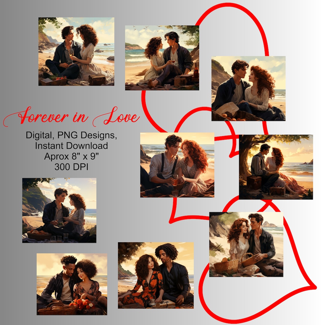 9 Beautiful Couple in Love Scenes, Painting Style, Ai Digital Art ...
