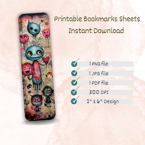 Cute Little Monsters Printable Bookmarks| 16 Cute Mixed Media Bookmark ...