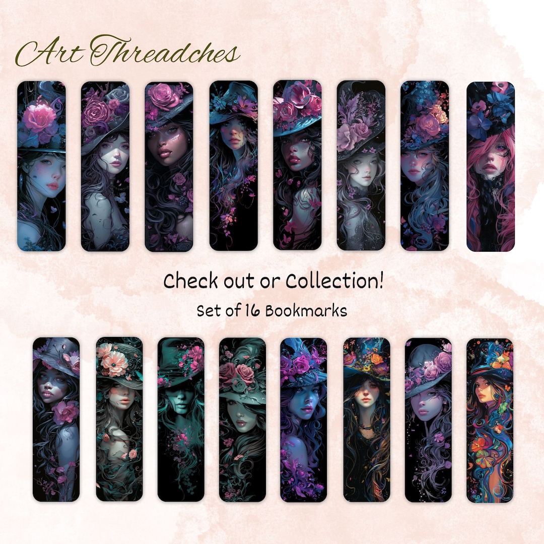 Gothic Girls With Hats Printable Bookmarks| 16 Cute Mixed Media ...