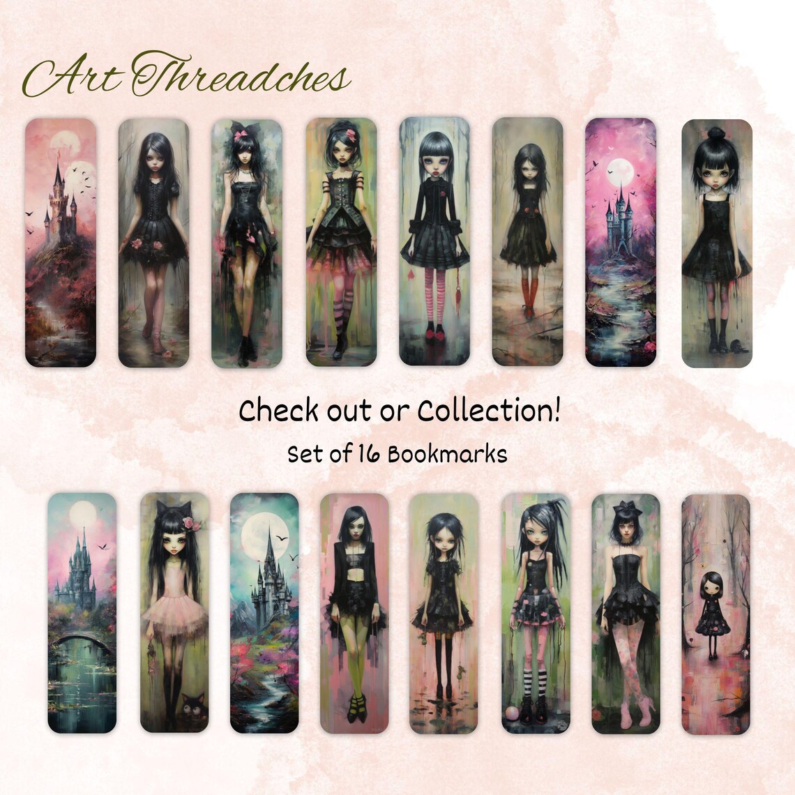 Little Vampires Printable Bookmarks 16 Cute Mixed Media Bookmark on 4 ...