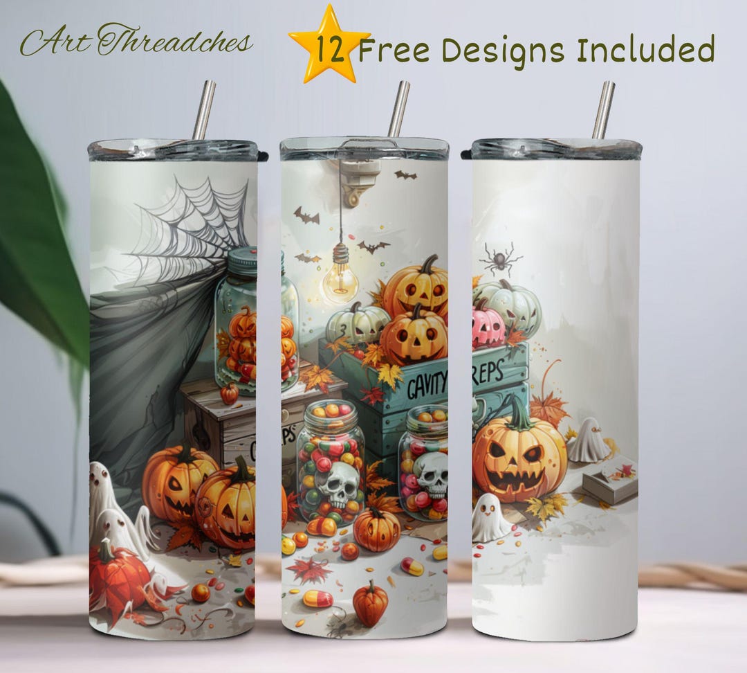 Cavity Creeps Vintage Halloween Candy Jar, 20 Oz Skinny Tumbler ...