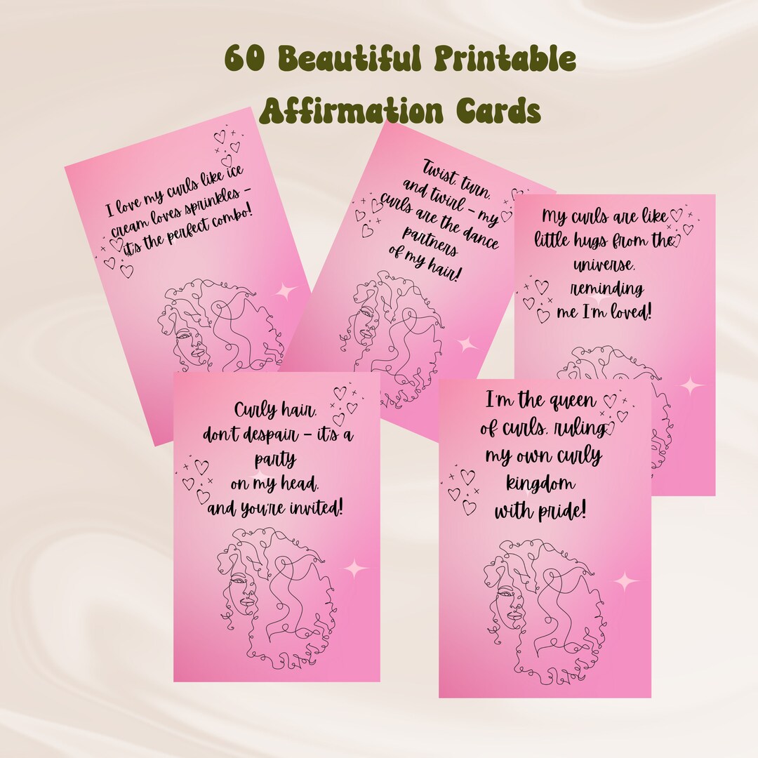 60 Beautiful Affirmation Cards, Little Girl With Curly Hair Flash Cards ...