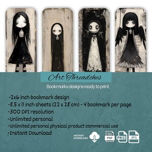 Cute Gothic Paper Doll Printable Bookmarks 16 Cute Mixed Media Bookmark ...