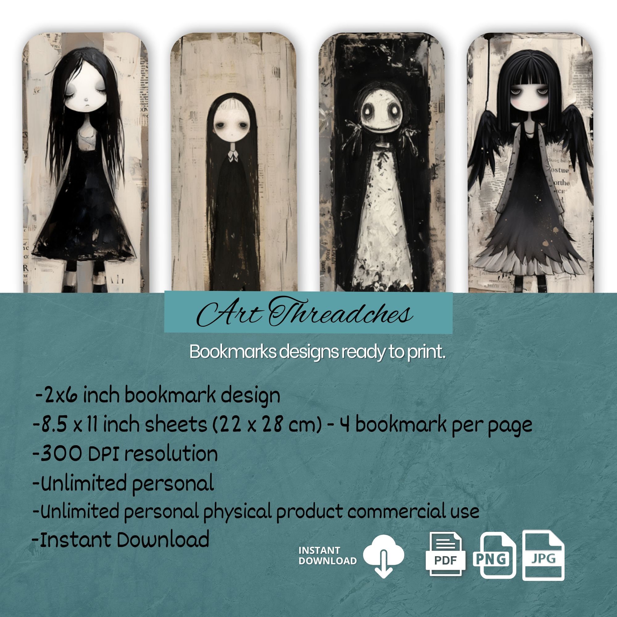 Cute Gothic Paper Doll Printable Bookmarks 16 Cute Mixed Media Bookmark ...