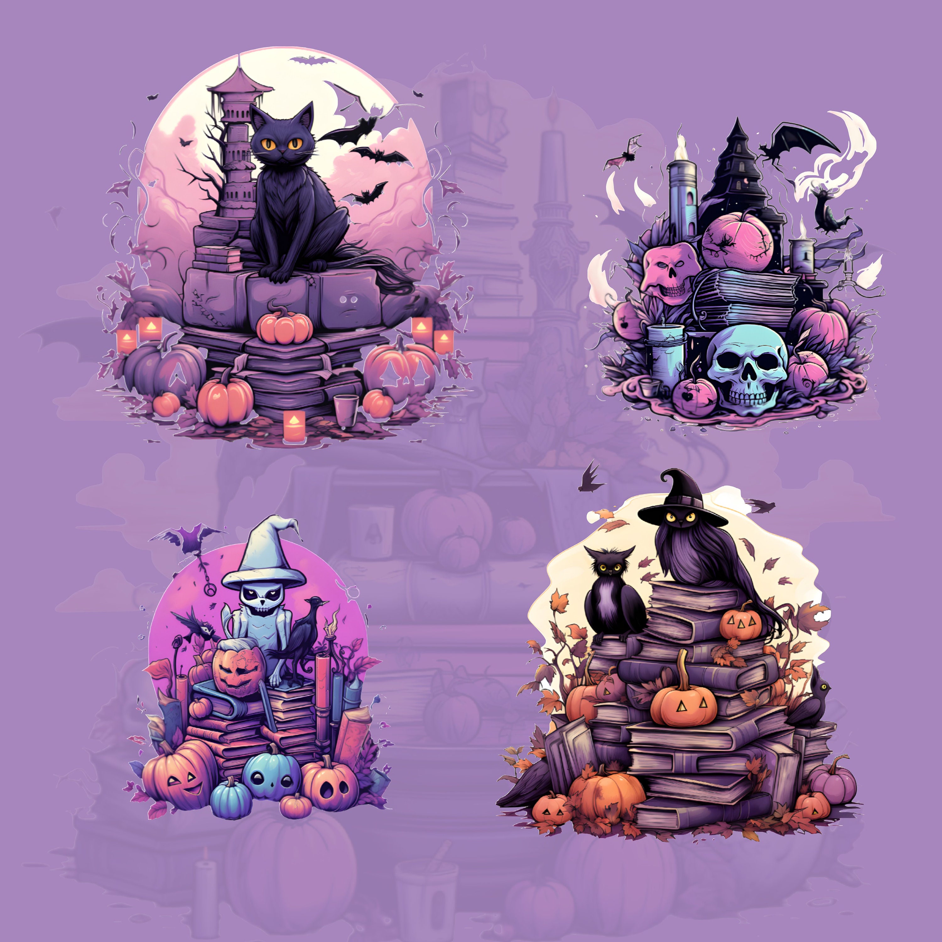 20 Cute Halloween Scenes, Pink, Paster Watercolors, Drawings, Ai ...