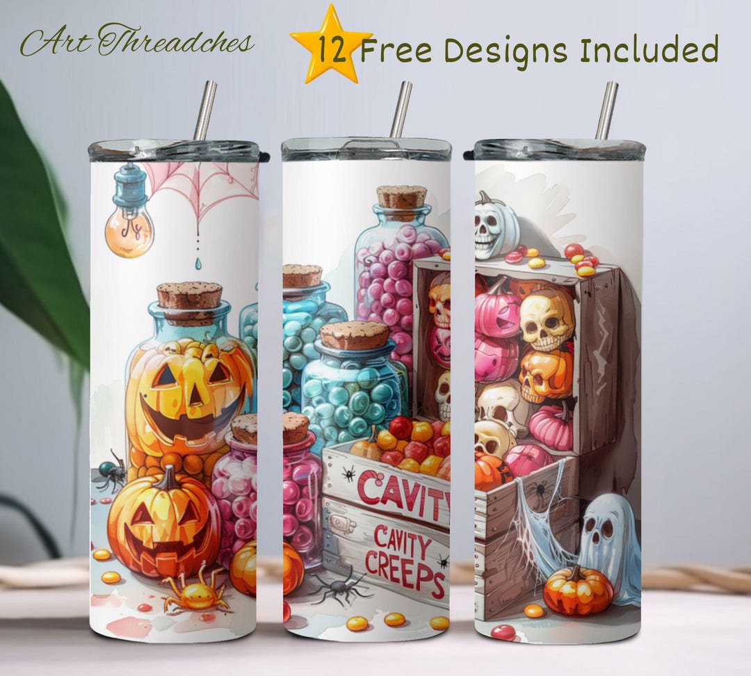 Cavity Creeps Vintage Halloween Candy Jar, 20 Oz Skinny Tumbler ...