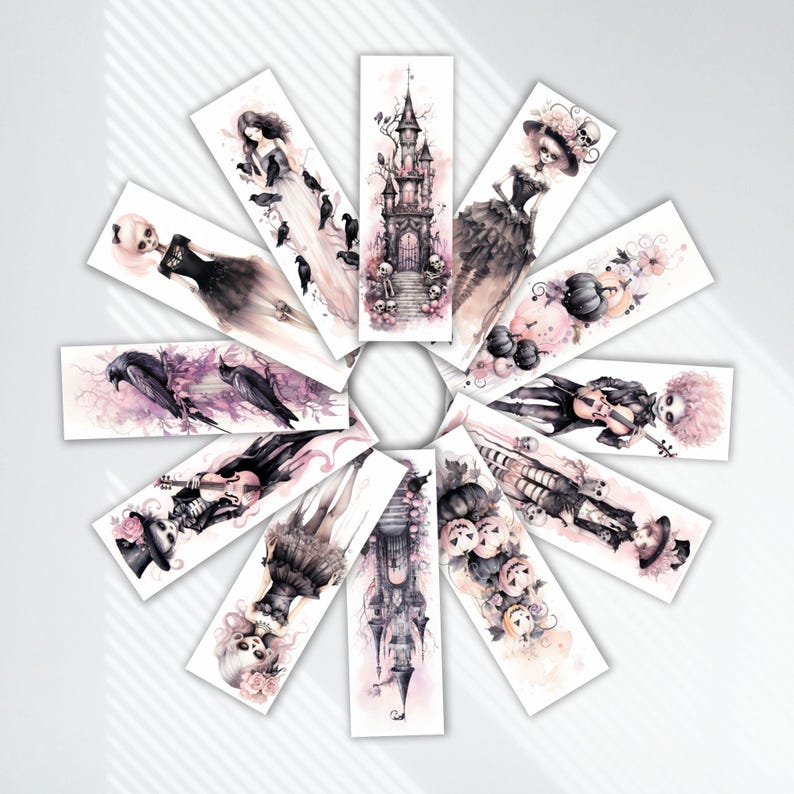 Halloween Coquette, Printable Bookmarks 16 Cute Mixed Media Bookmark on ...