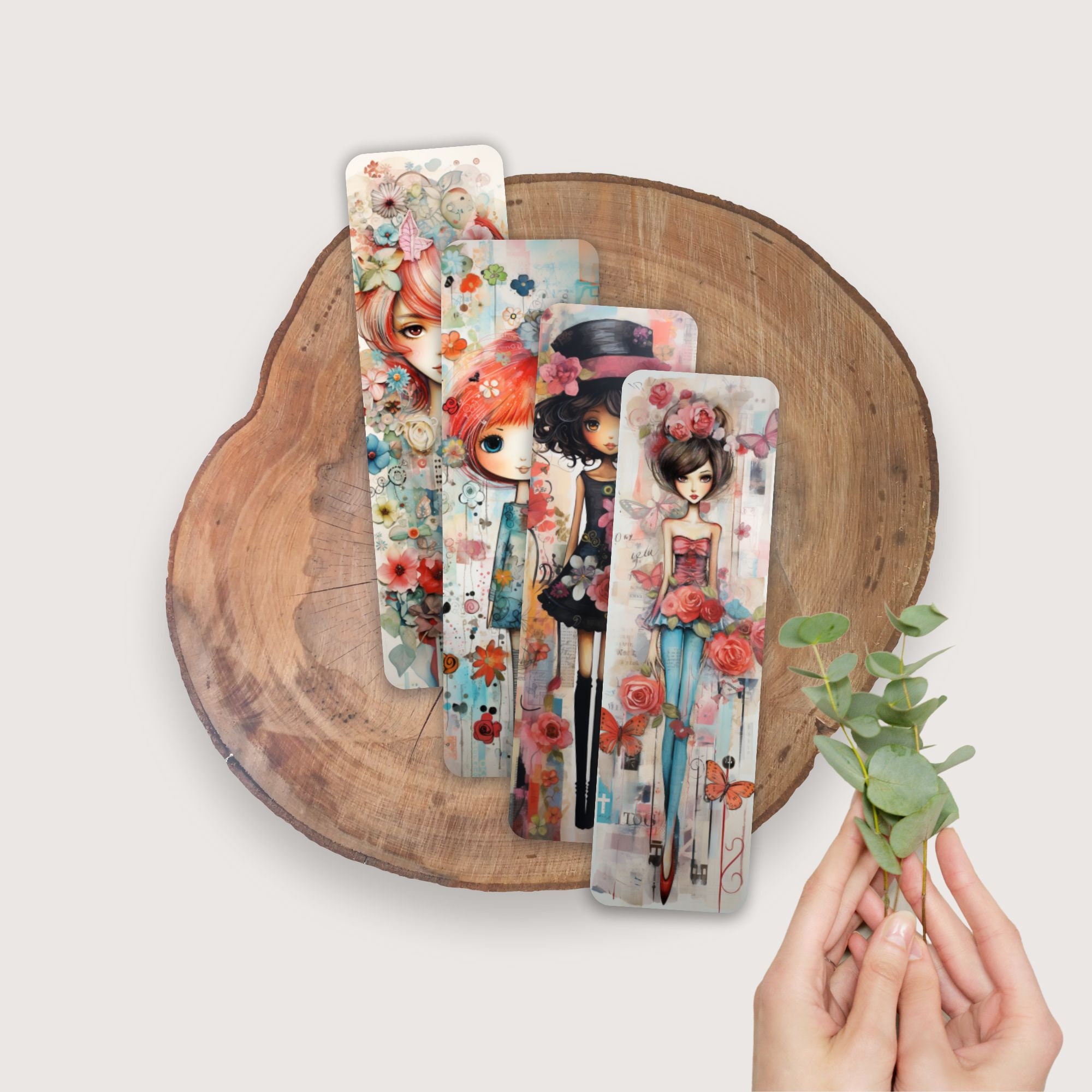 Cute Paper Doll Printable Bookmarks| 16 Cute Mixed Media Bookmark on 4 ...