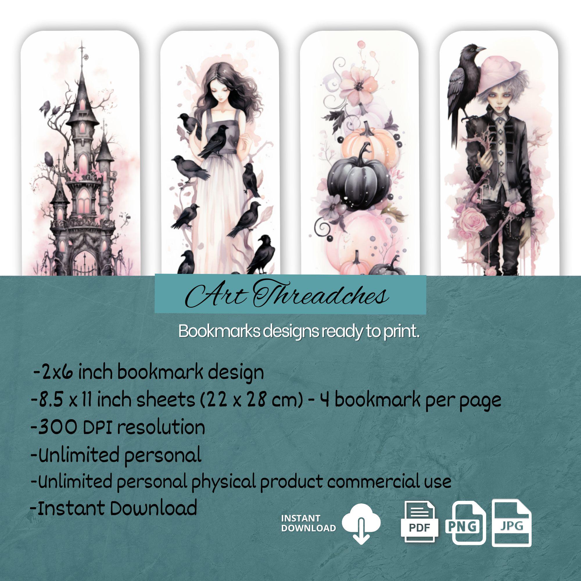 Halloween Coquette, Printable Bookmarks 16 Cute Mixed Media Bookmark on ...