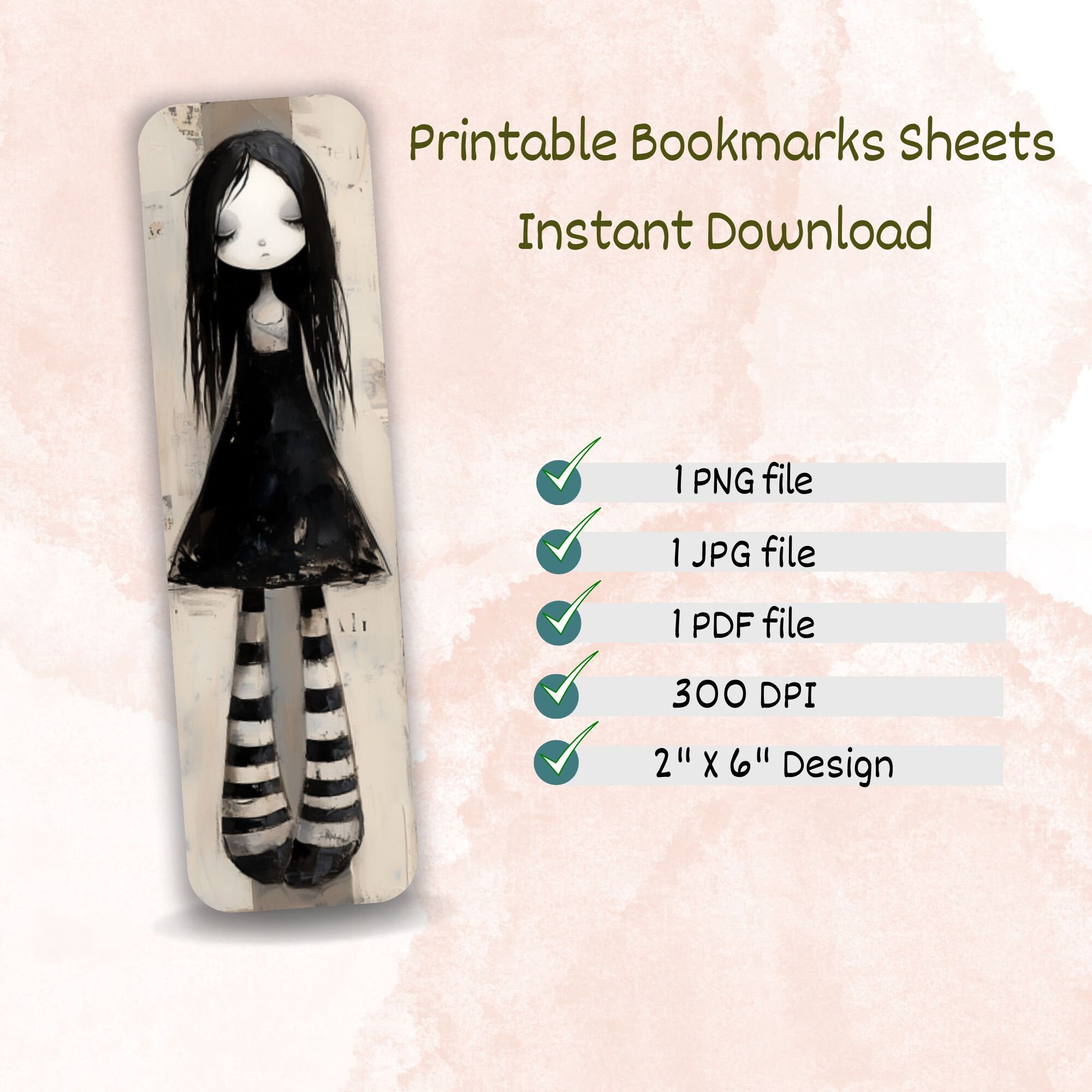 Cute Gothic Paper Doll Printable Bookmarks| 16 Cute Mixed Media ...