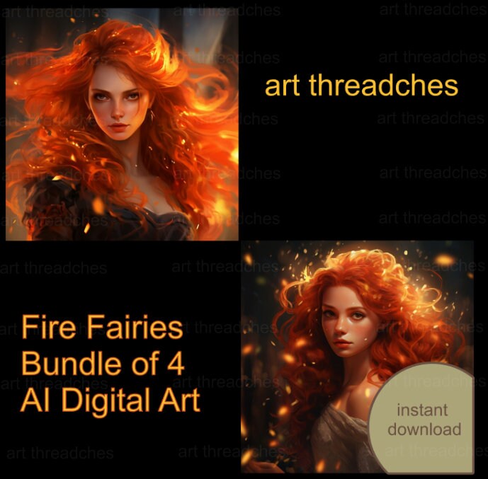 Bundle of 4 Beautiful Fire Fairies Clipart Watercolor Girl - Etsy
