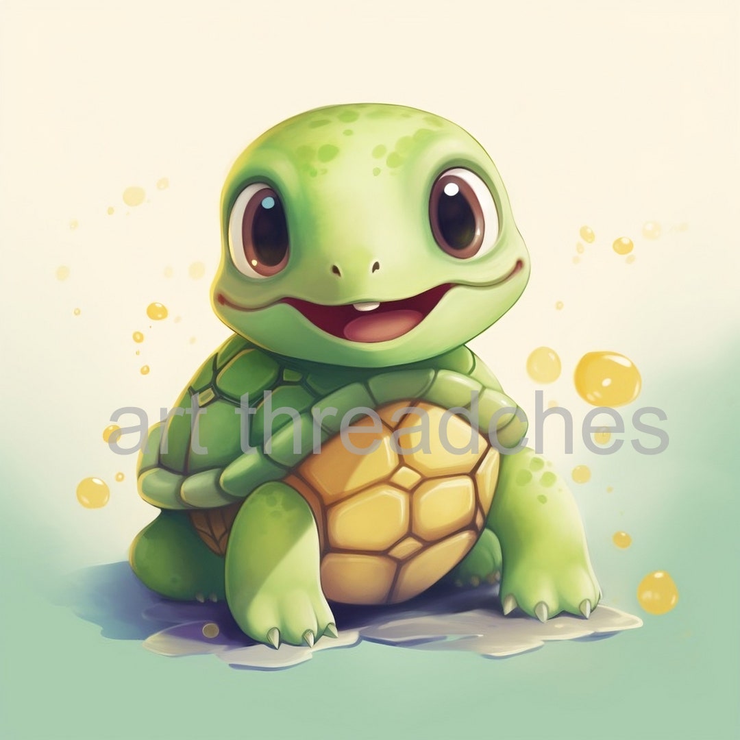 Cute Baby Turtle , AI Digital Art, Kawaii, Cardmaking, Stickers Making ...