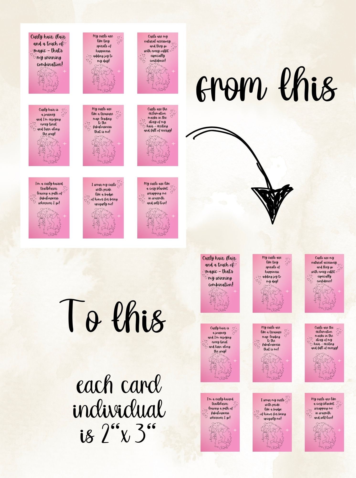 60 Beautiful Affirmation Cards, Little Girl With Curly Hair Flash Cards ...