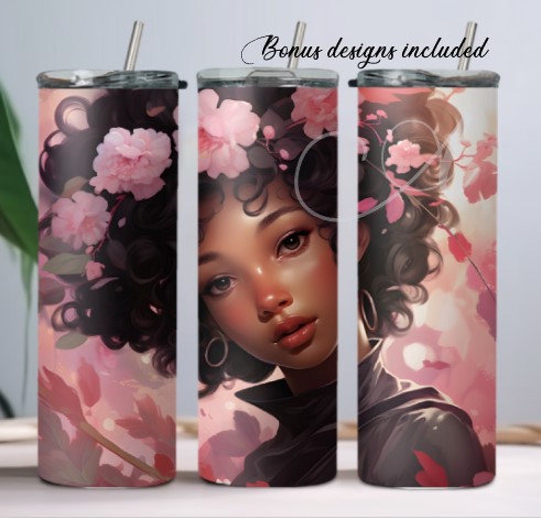 Beautiful Black Girl With Pink Roses, 20 Oz Skinny Tumbler Sublimation ...