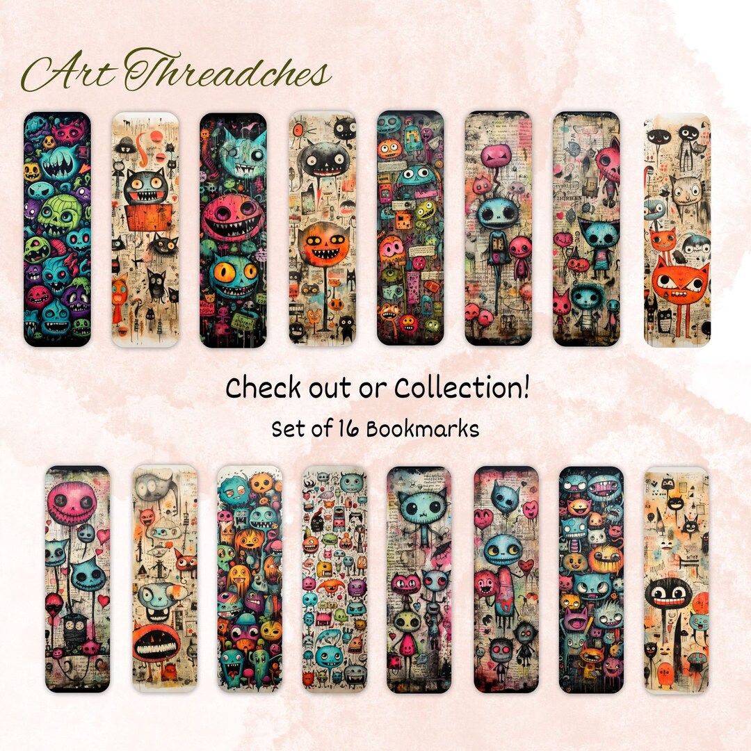 Cute Little Monsters Printable Bookmarks| 16 Cute Mixed Media Bookmark ...