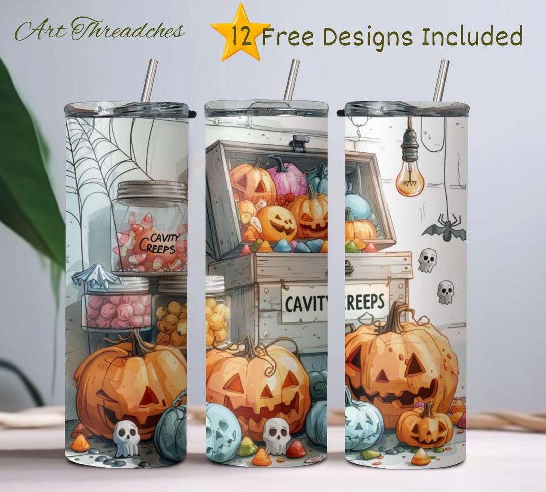 Cavity Creeps Vintage Halloween Candy Jar, 20 Oz Skinny Tumbler ...
