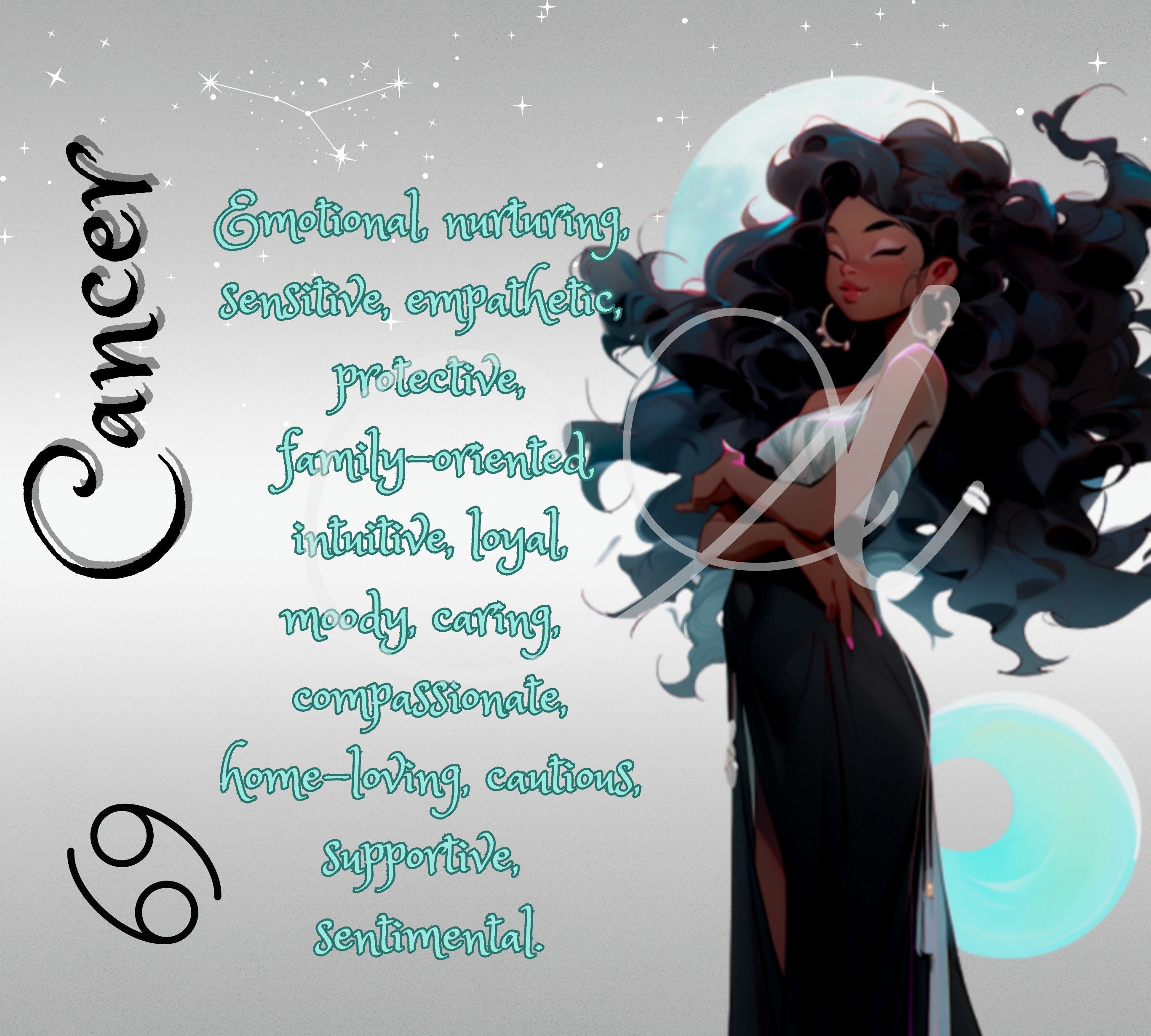 Cancer. Astrology Anime Girl Design, 20 Oz Skinny Tumbler Wrap, Anime ...