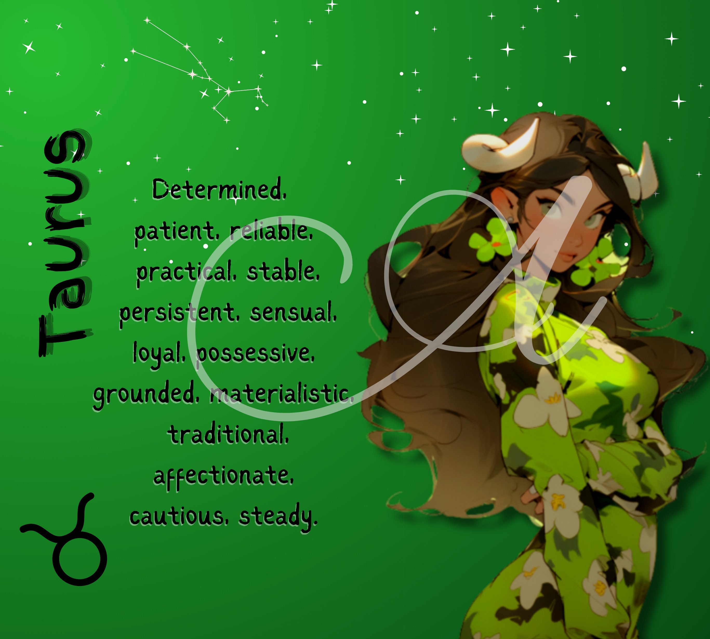 Taurus. Astrology Anime Girl Design, 20 Oz Skinny Tumbler Wrap, Anime ...