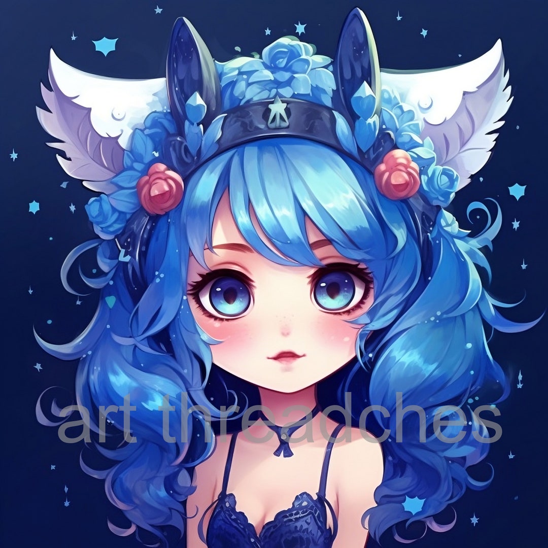 Lizzy Moon 2, Hootie Girl, Blue Hair, AI Digital Art, Fantasy, Anime ...