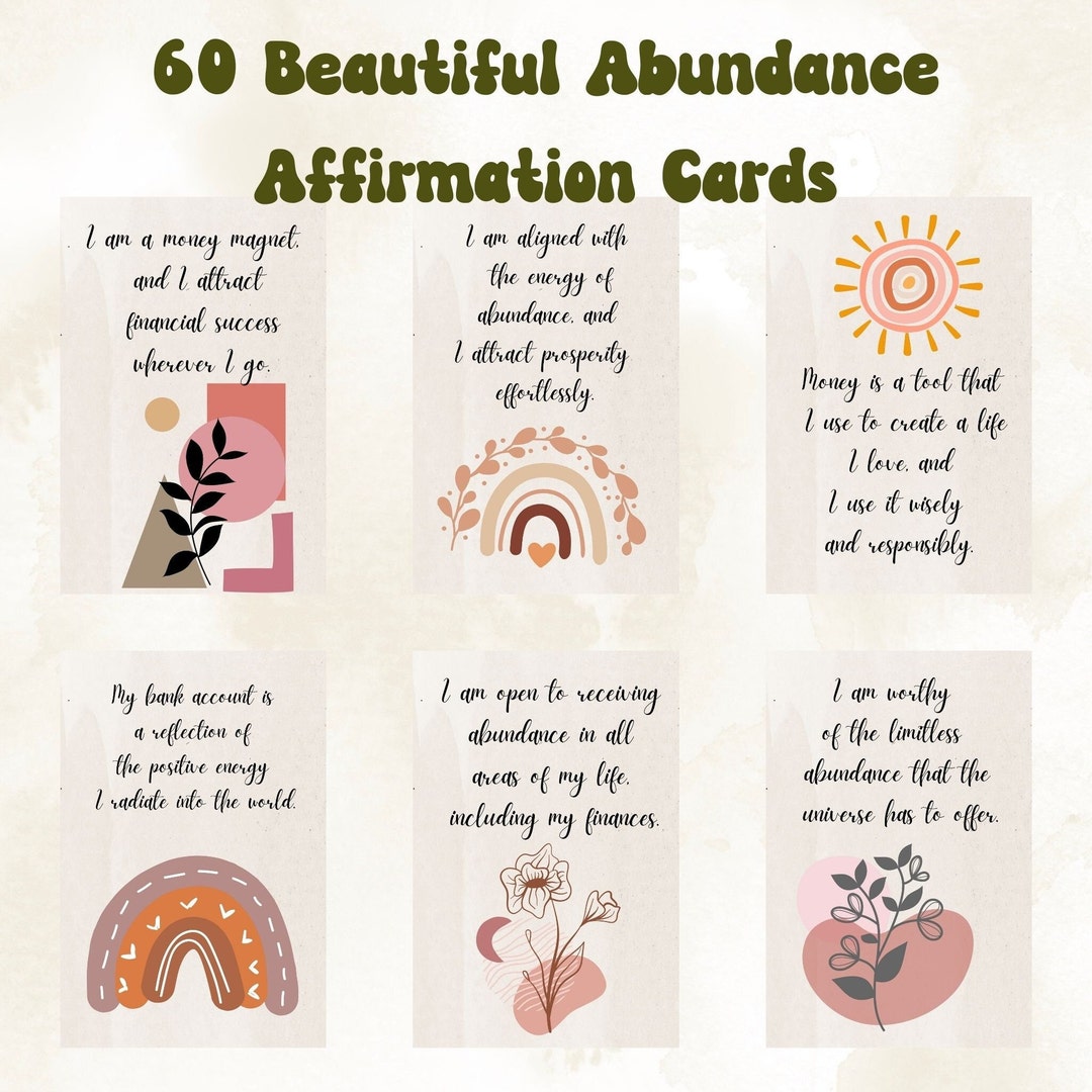 60 Printable Affirmation Cards, Abundance Affirmations Cards, Money ...