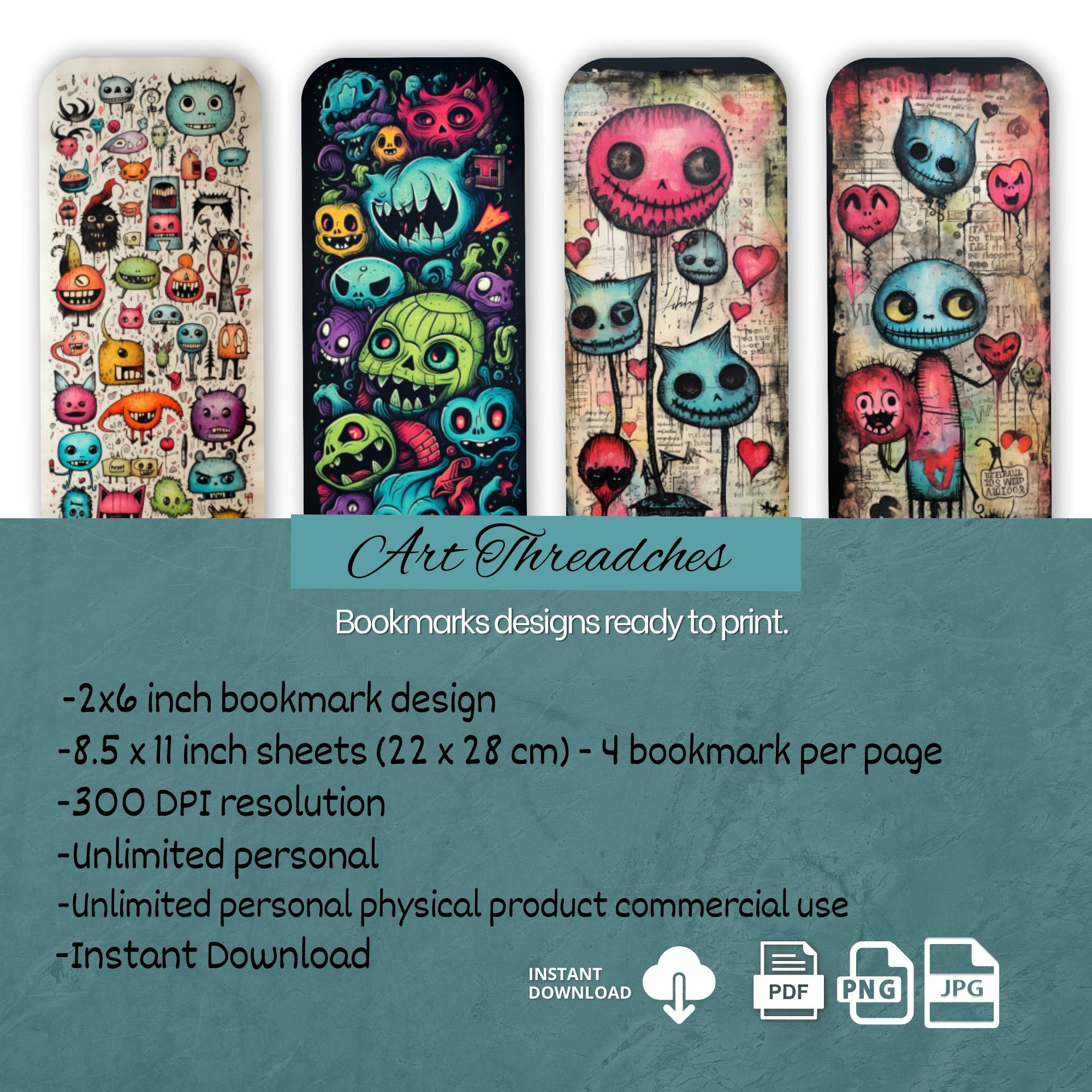 Cute Little Monsters Printable Bookmarks| 16 Cute Mixed Media Bookmark ...