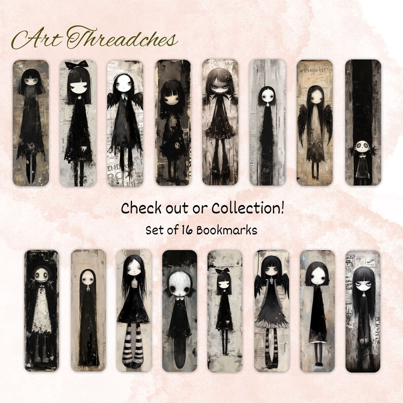 Cute Gothic Paper Doll Printable Bookmarks 16 Cute Mixed Media Bookmark ...