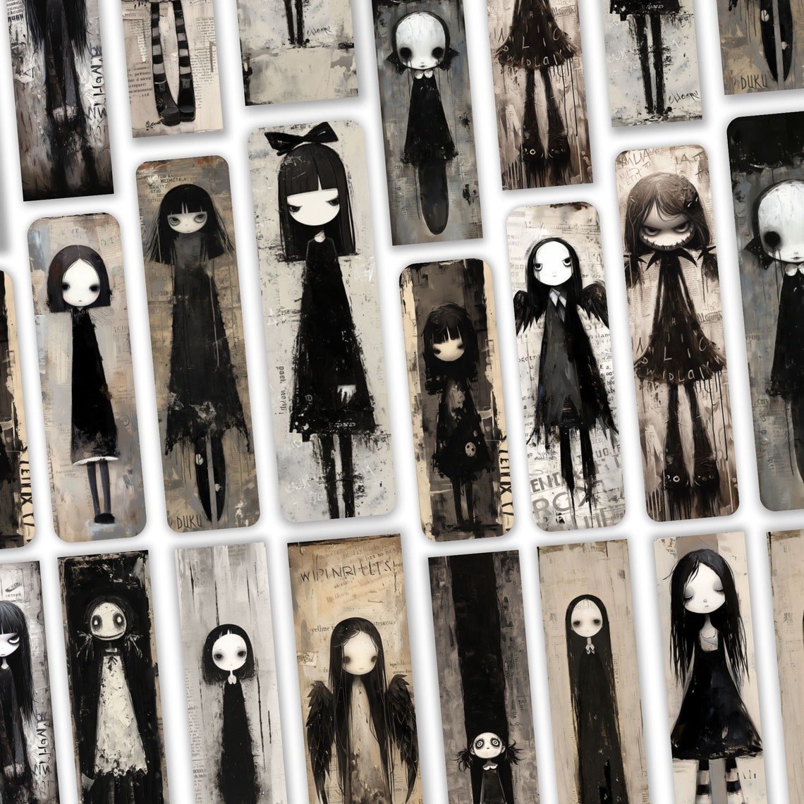 Cute Gothic Paper Doll Printable Bookmarks| 16 Cute Mixed Media ...