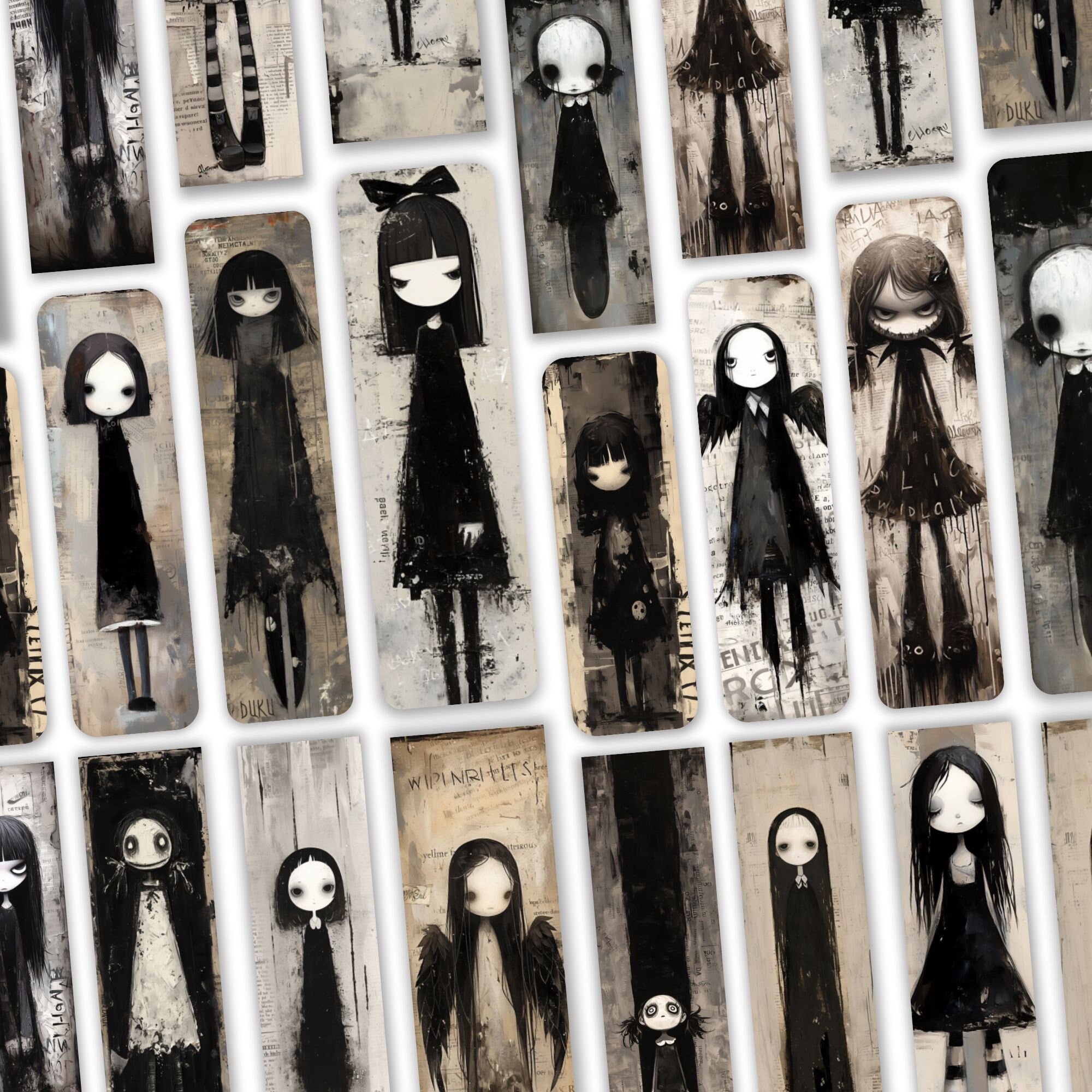 Cute Gothic Paper Doll Printable Bookmarks 16 Cute Mixed Media Bookmark ...