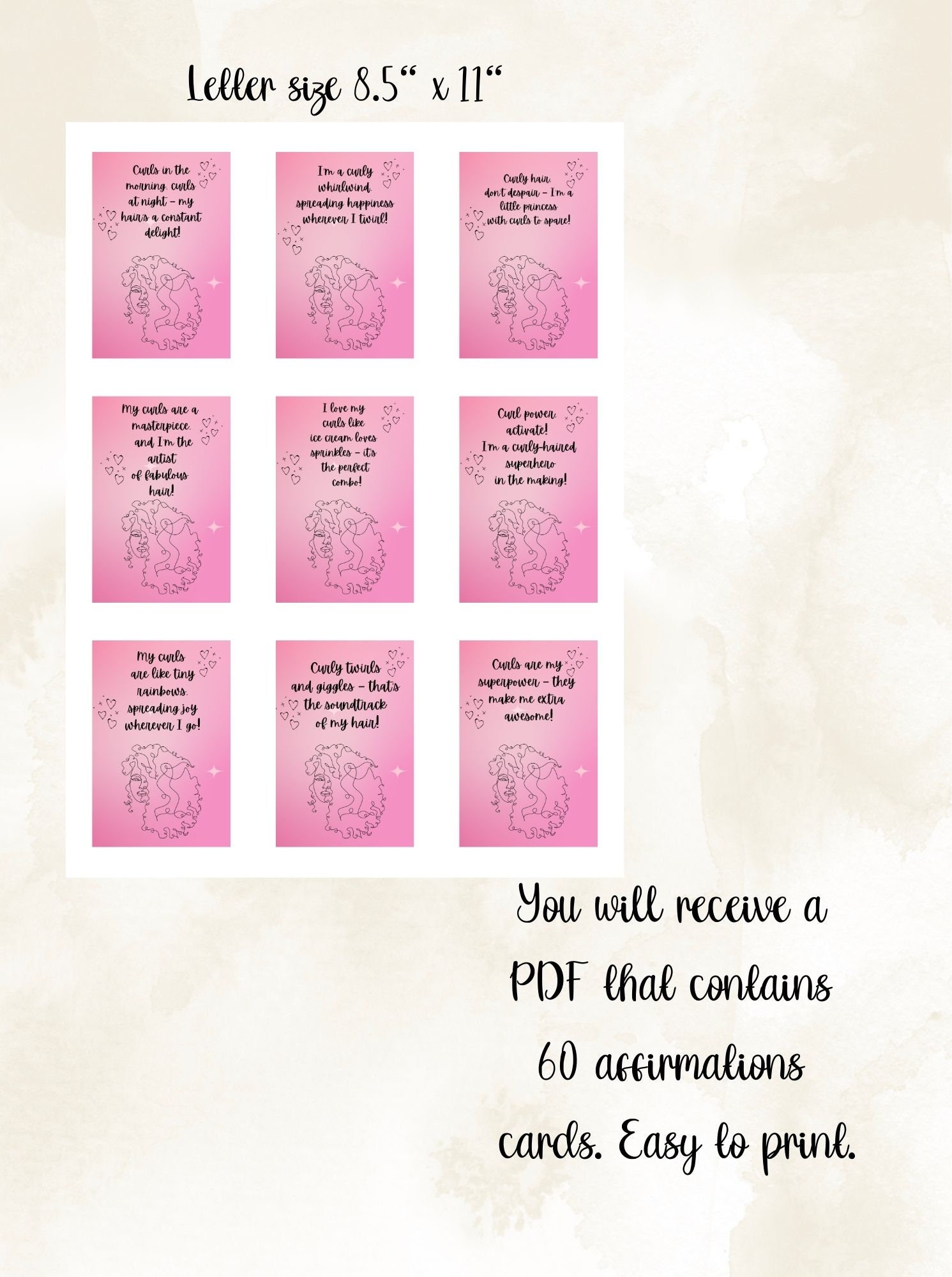 60 Beautiful Affirmation Cards, Little Girl With Curly Hair Flash Cards ...