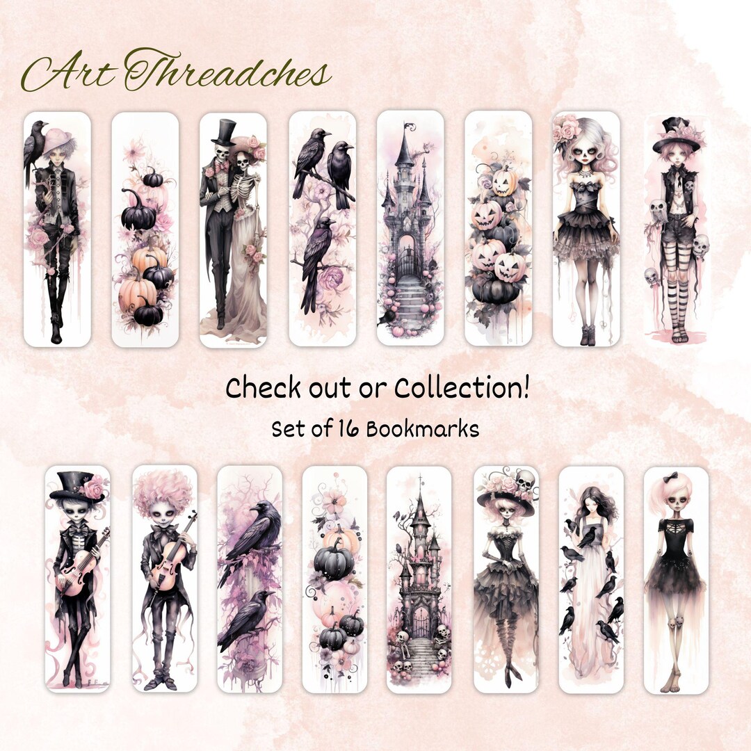 Halloween Coquette, Printable Bookmarks| 16 Cute Mixed Media Bookmark ...
