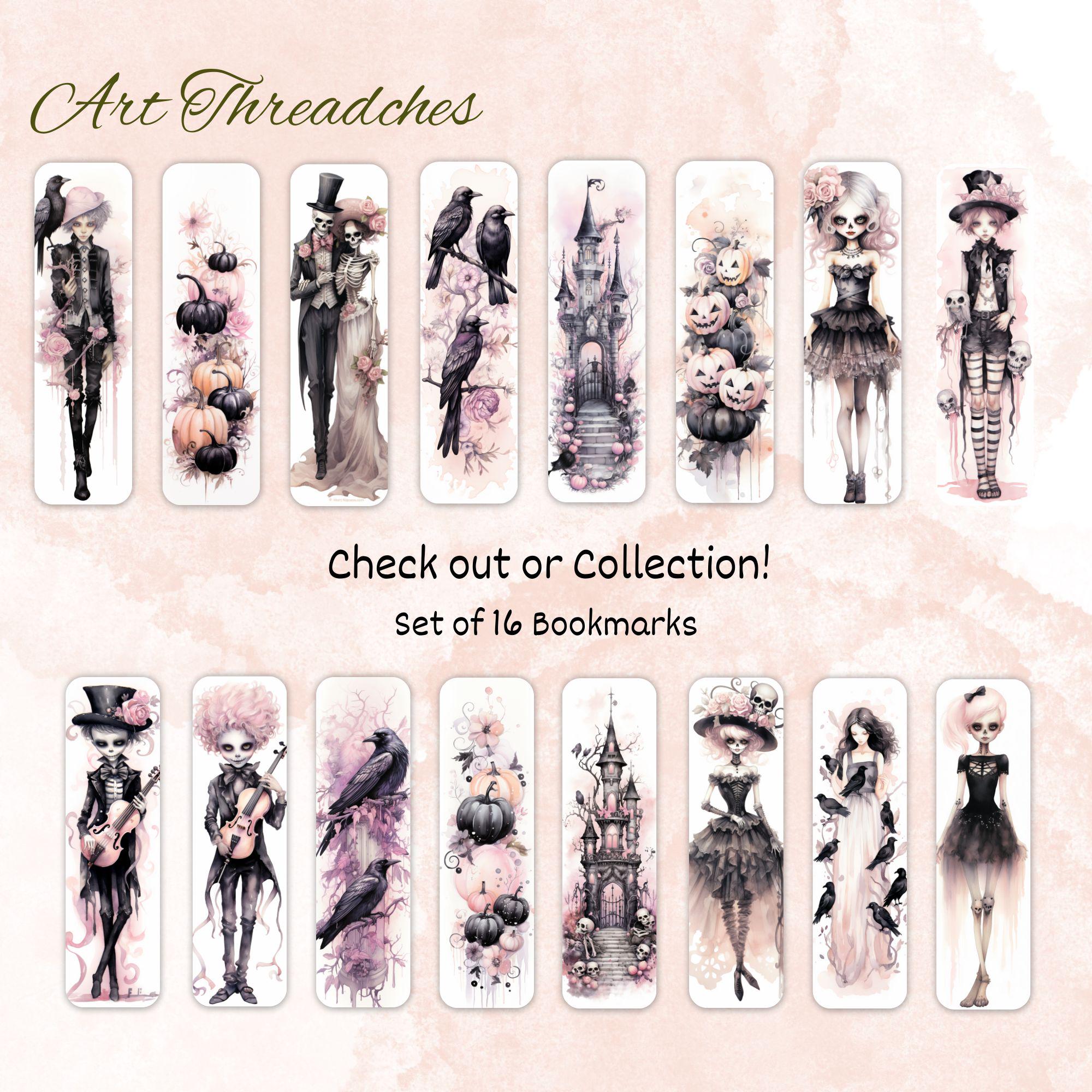 Halloween Coquette, Printable Bookmarks| 16 Cute Mixed Media Bookmark ...