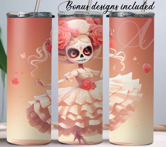 Pastel Colors Catrina Dancing, Roses Background, Mexico Folklore 20 Oz ...