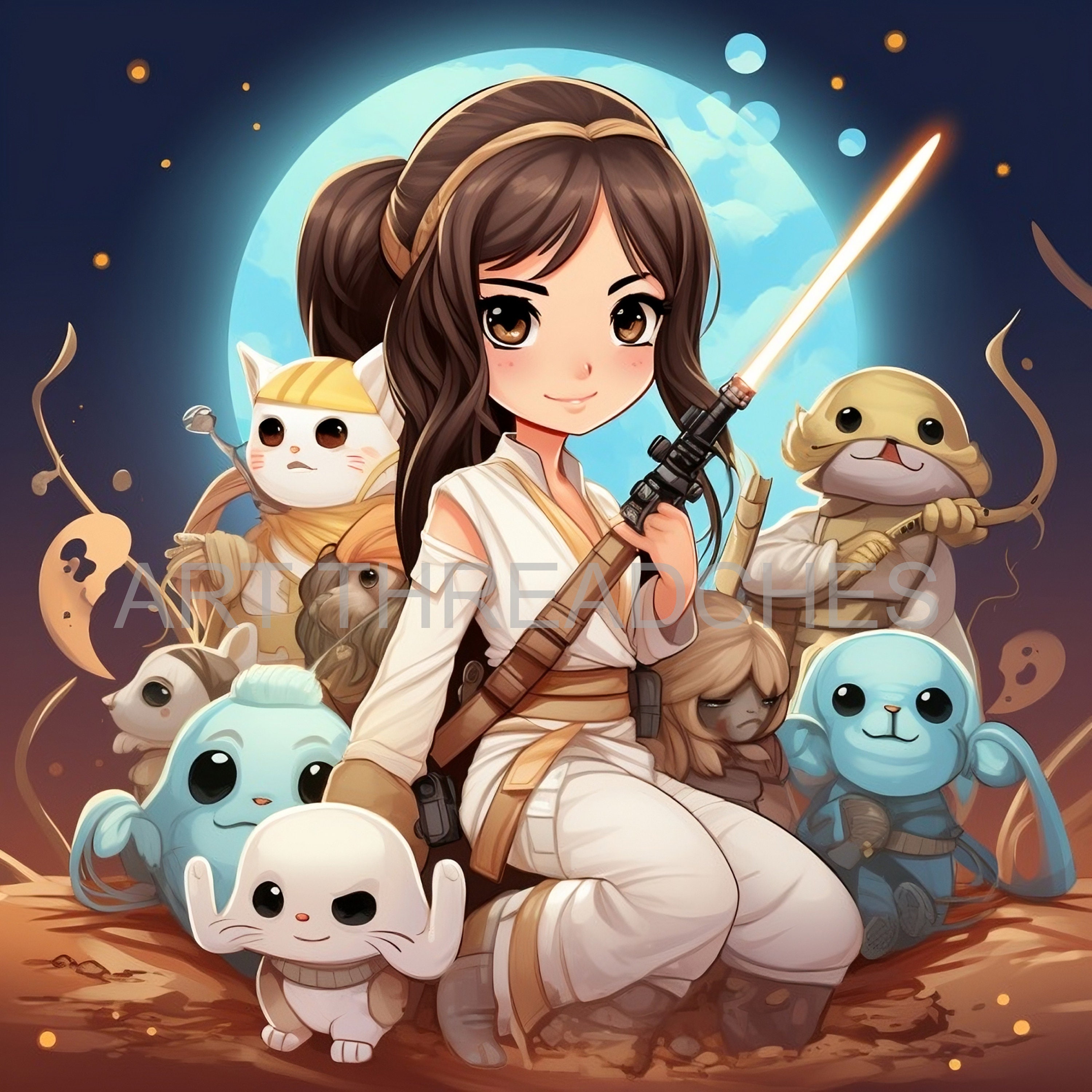 Star Princess With Friends, Png File, AI Digital Art, Fantasy, Anime ...