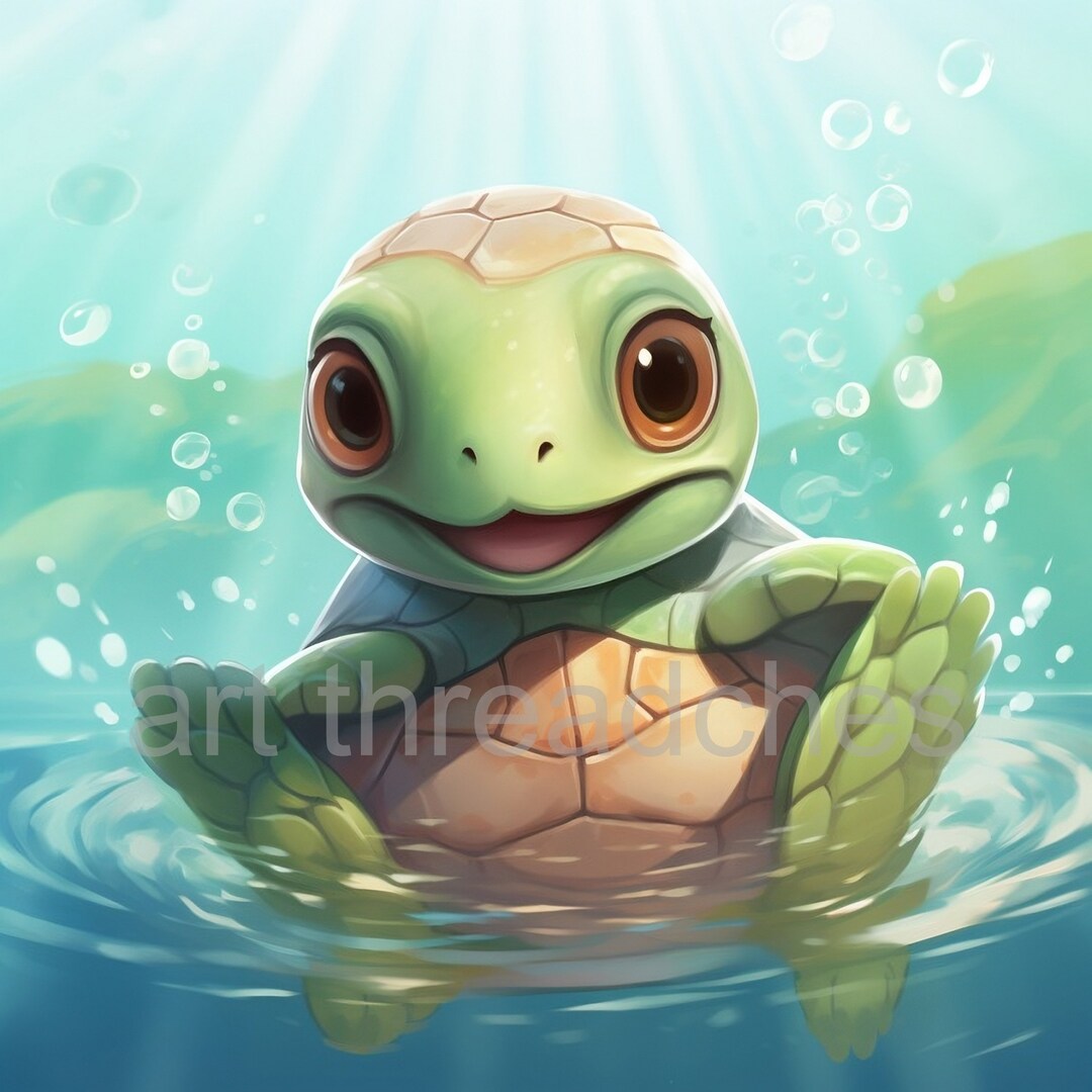 Cute Baby Turtle , AI Digital Art, Kawaii, Cardmaking, Stickers Making ...