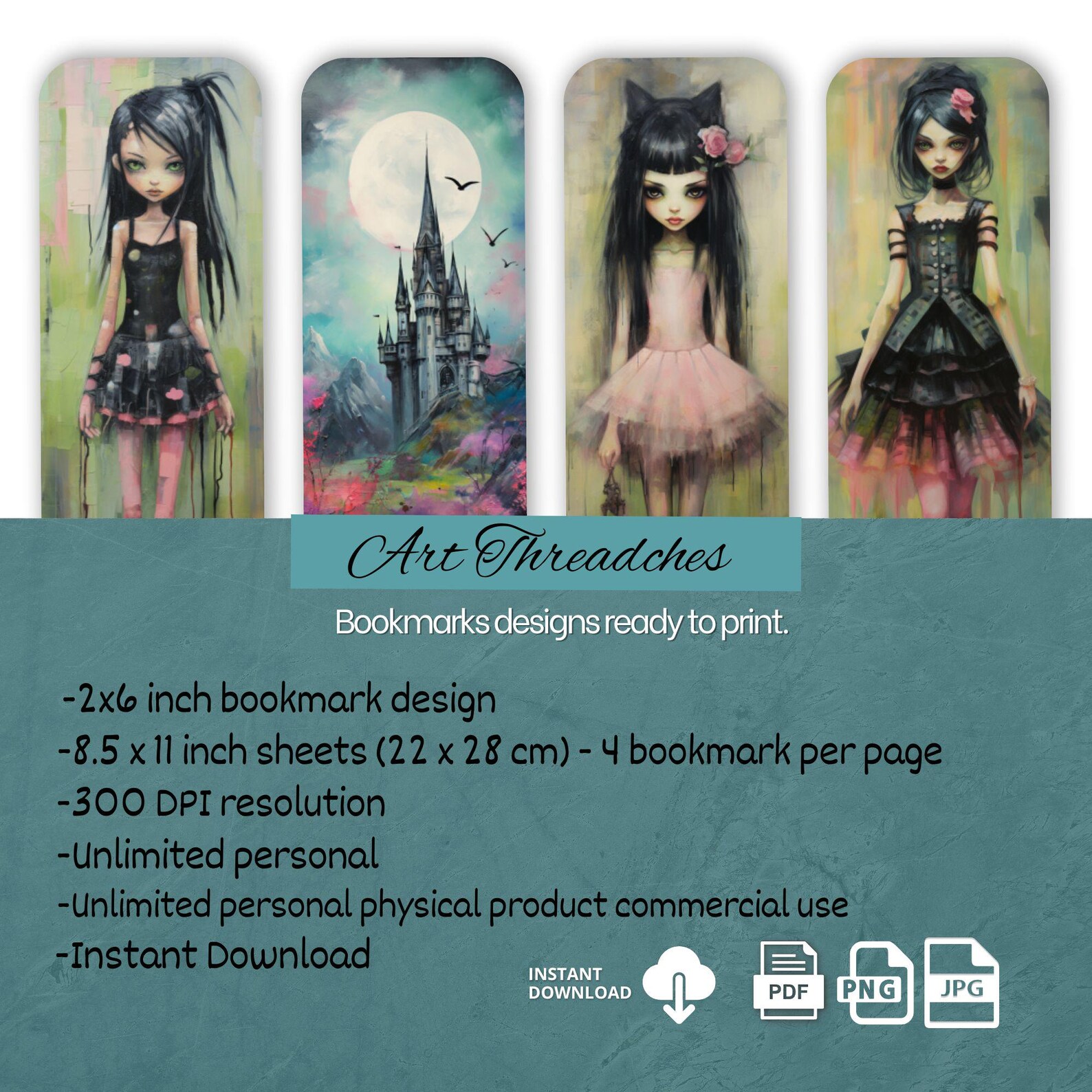Little Vampires Printable Bookmarks 16 Cute Mixed Media Bookmark on 4 ...
