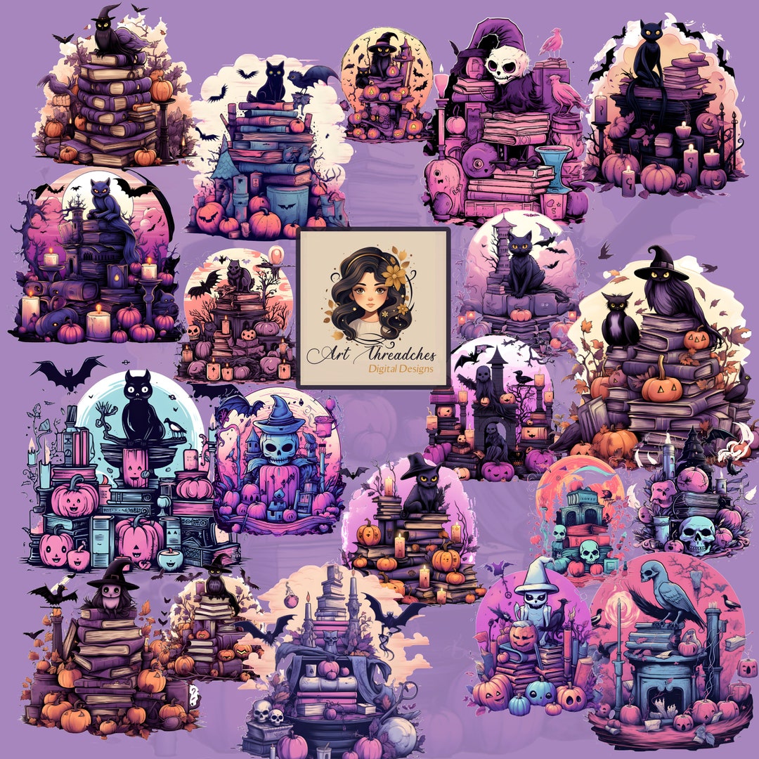 20 Cute Halloween Scenes, Pink, Paster Watercolors, Drawings, Ai ...