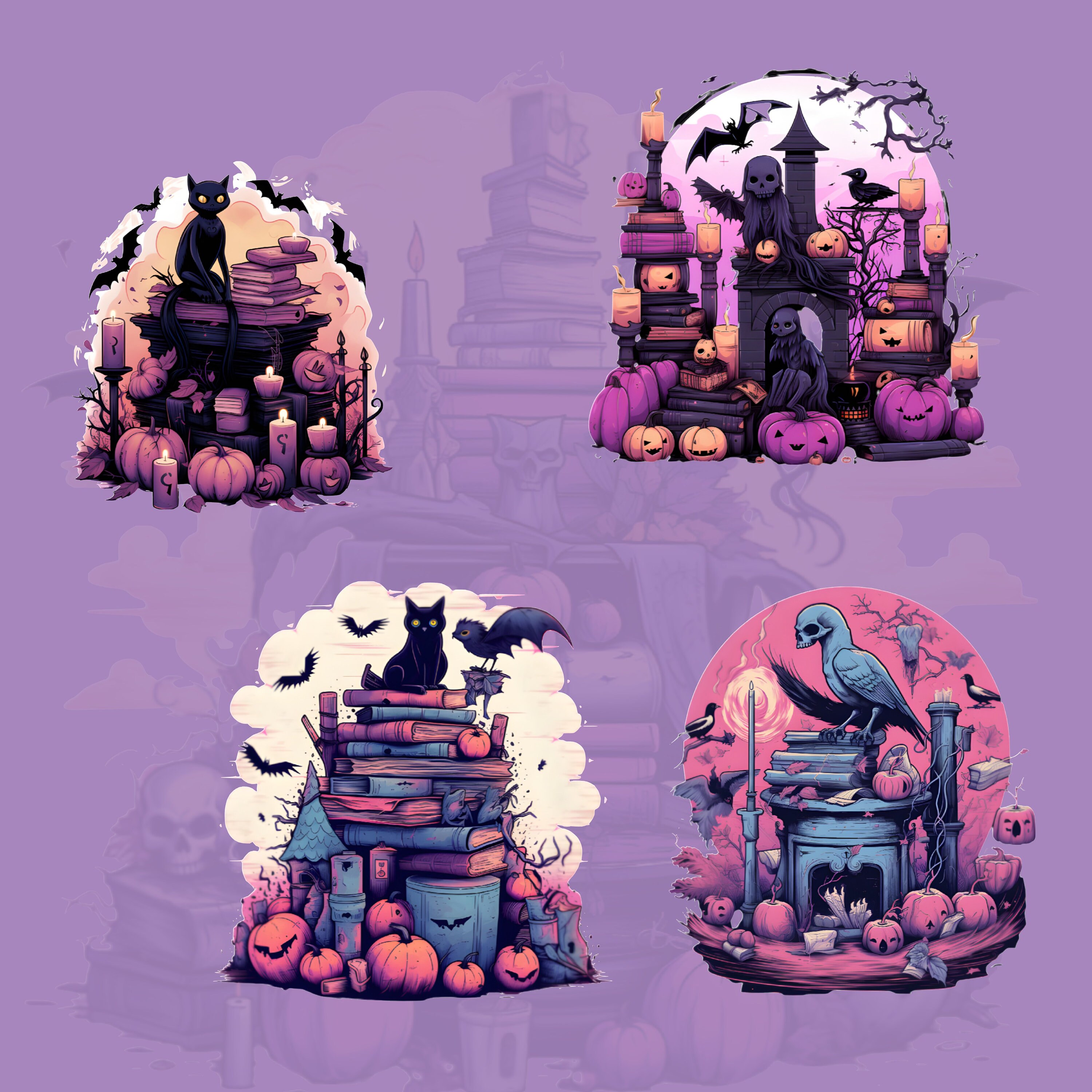 20 Cute Halloween Scenes, Pink, Paster Watercolors, Drawings, Ai ...