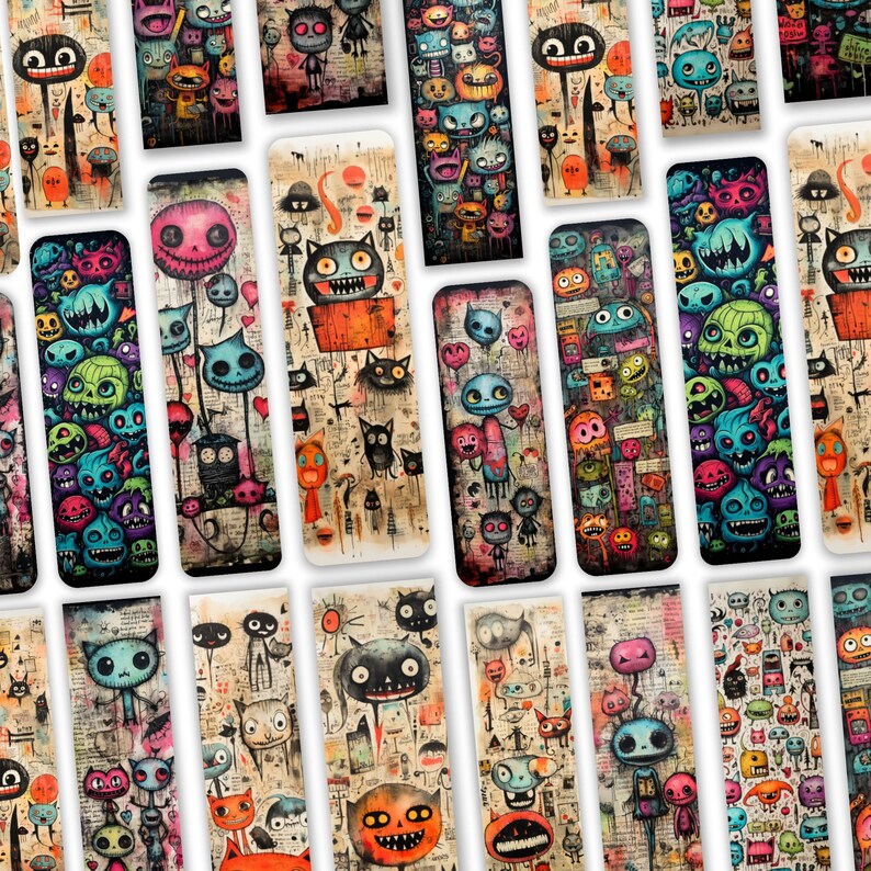 Cute Little Monsters Printable Bookmarks| 16 Cute Mixed Media Bookmark ...