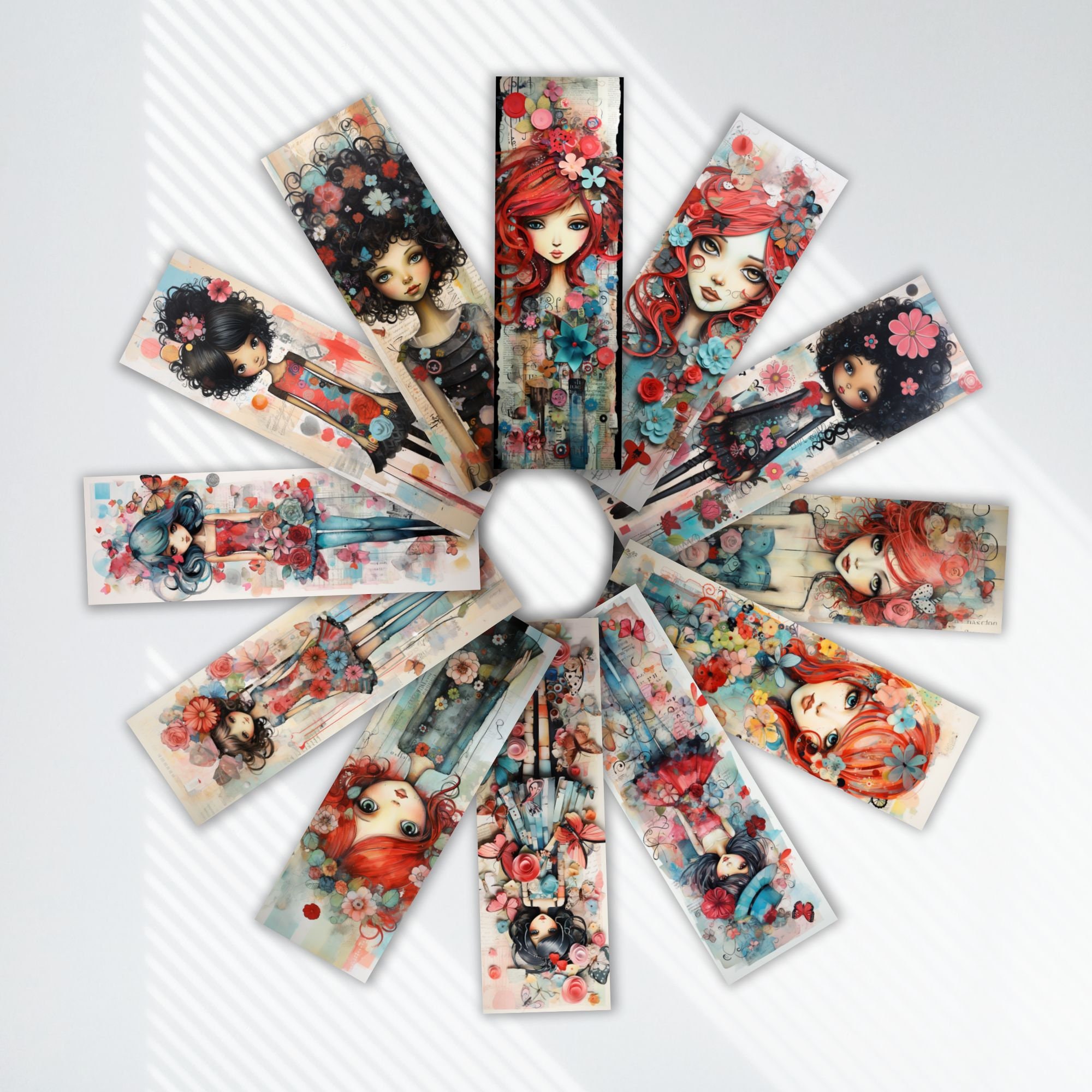 Cute Paper Doll Printable Bookmarks| 16 Cute Mixed Media Bookmark on 4 ...