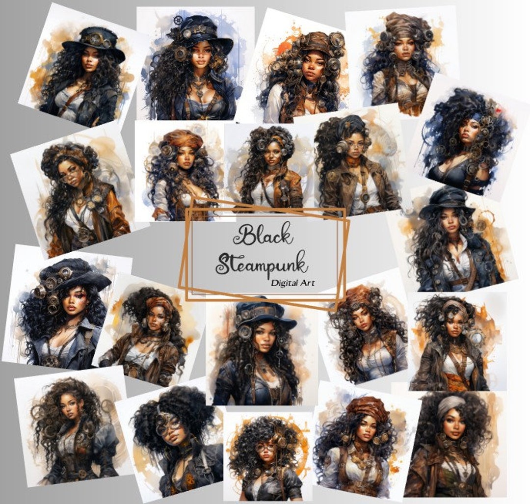 20 Beautiful Afro-black Steampunk Ladies, Watercolor, Ai Digital Art ...