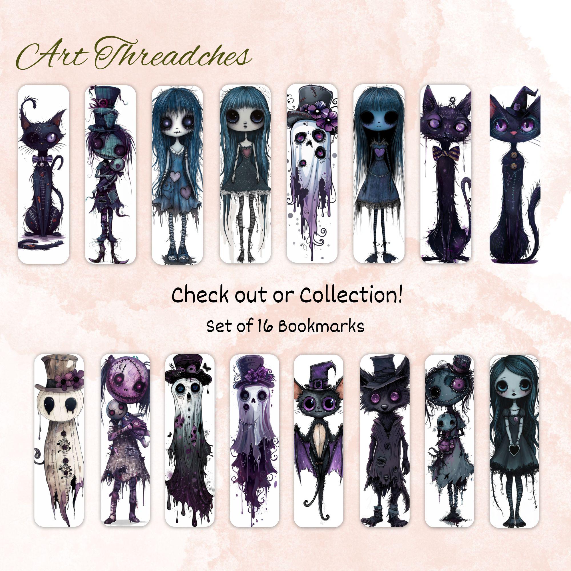 Halloween Characters, Printable Bookmarks| 16 Cute Mixed Media Bookmark ...