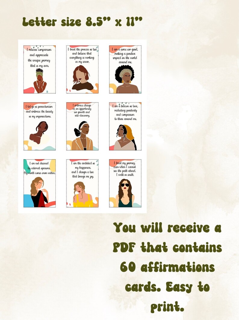 60 Self Love Printable Affirmation Cards, Boho Positive Affirmation ...