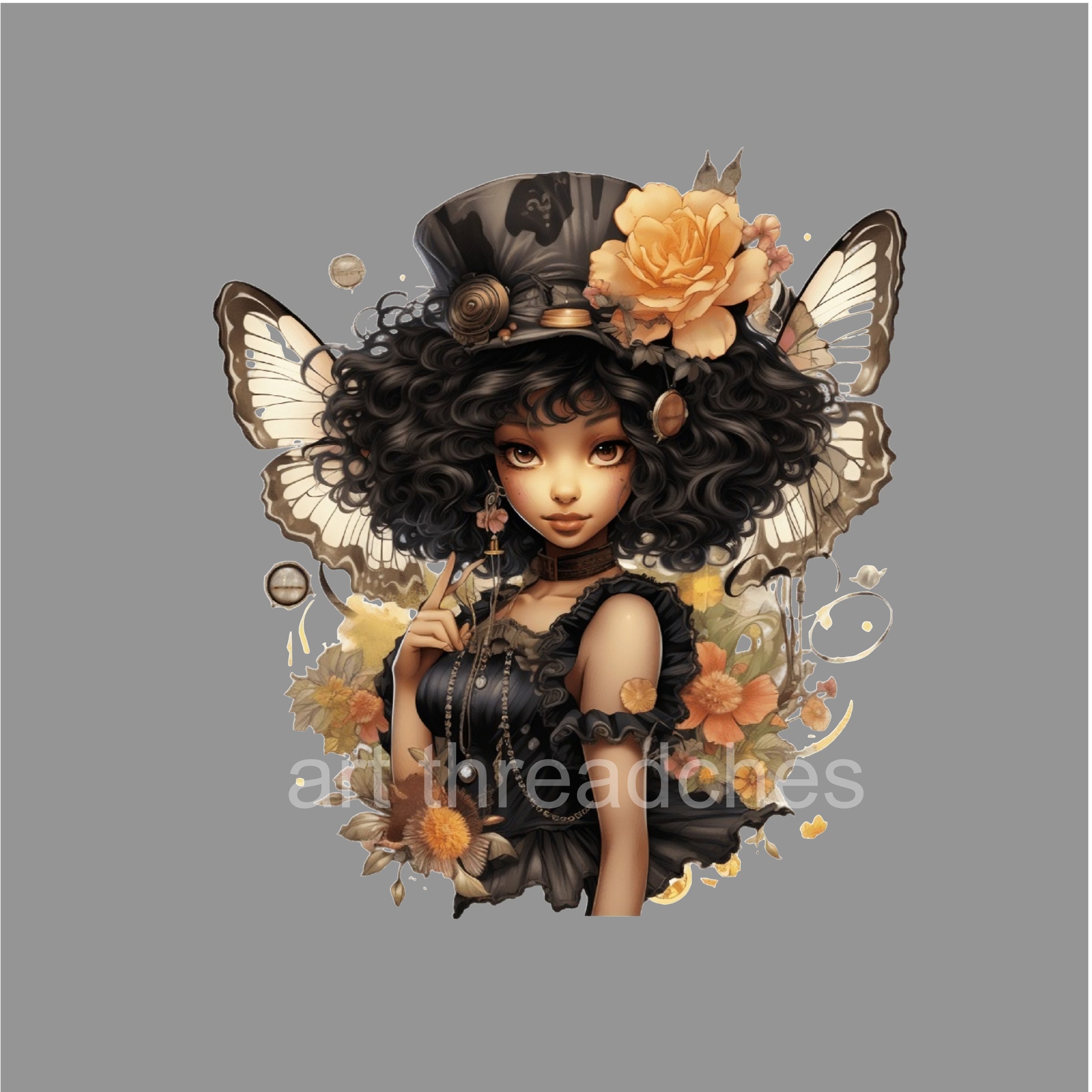 Bundle of 4 Afro Black Fairies Clipart, Watercolor, Ai Digital Art, PNG ...