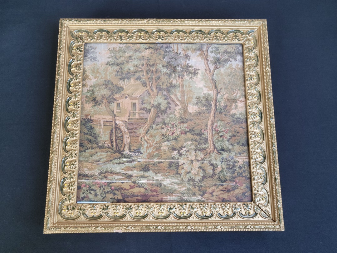Victorian Embroidered Art With Frame - Vintage Tapestry With Victorian ...