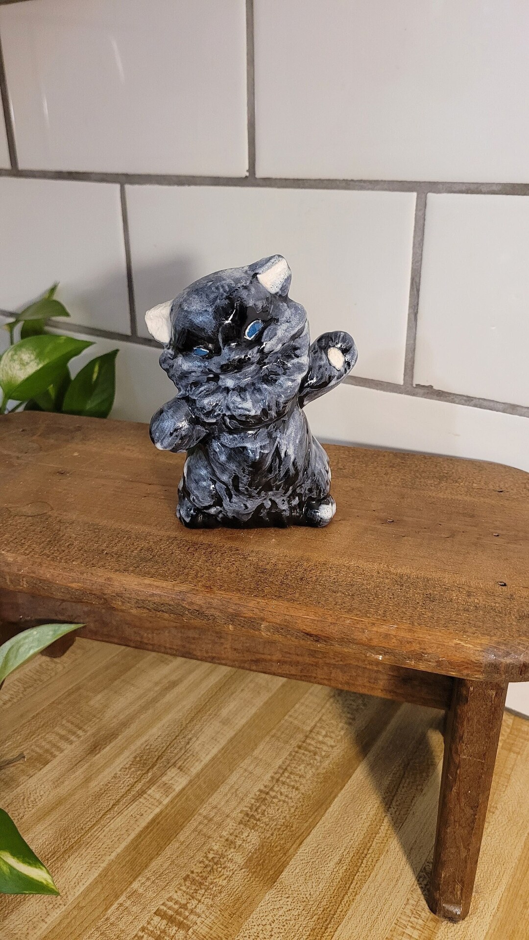 Cat Statue Vintage Decor - Cute Black Ceramic Cat - Etsy